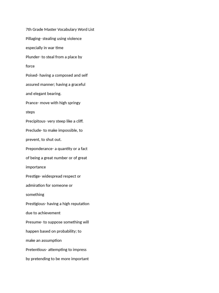 7th Grade Vocabulary Word List | PDF