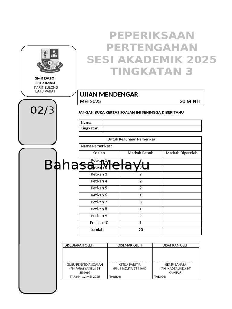 Soalan BM K3 Menengah Rendah | PDF