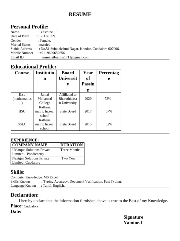 Yasmine Resume | PDF