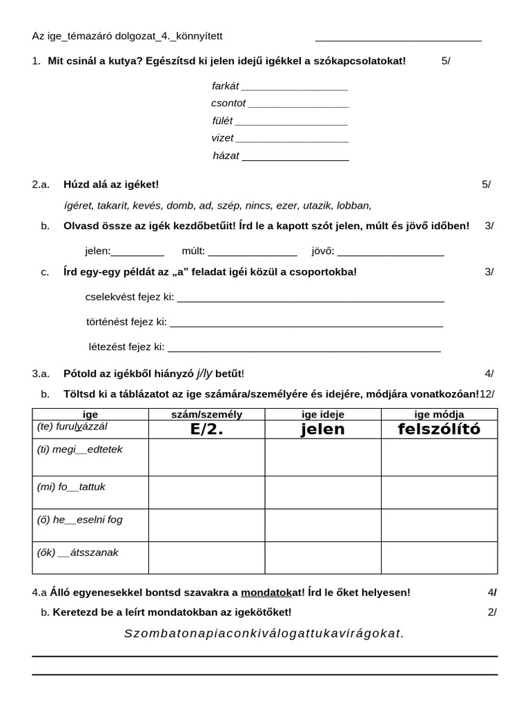 Az Ige TZ - Könnyített - 4.o | PDF