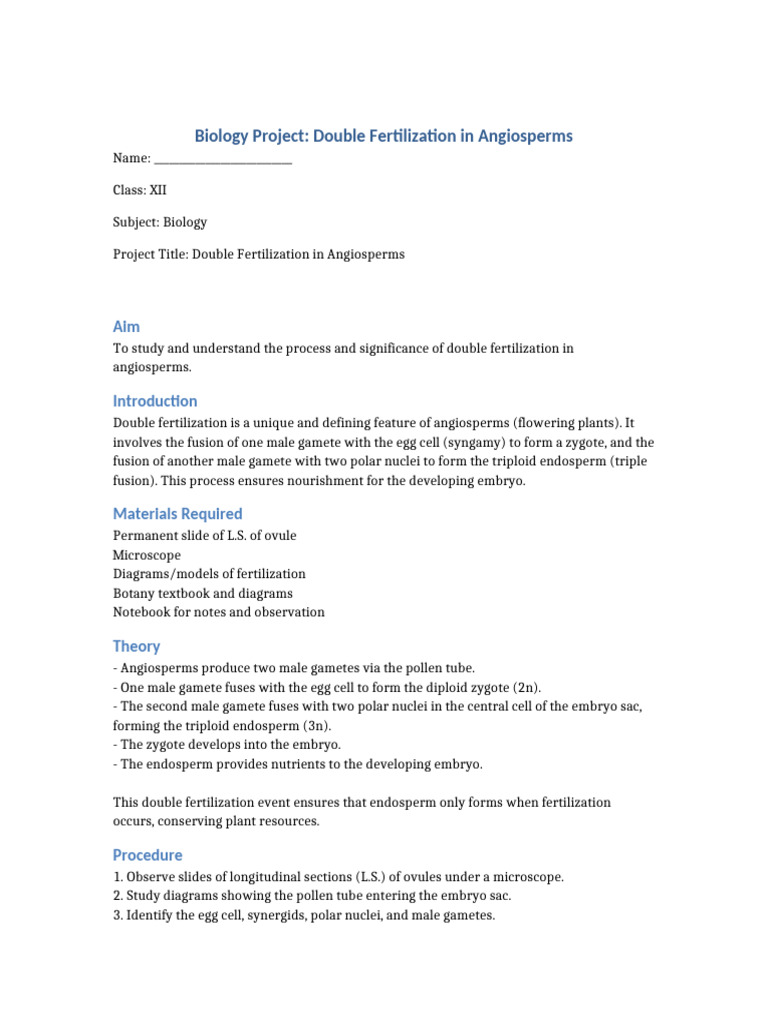 Double Fertilization Biology Project | PDF | Fertilisation | Sex