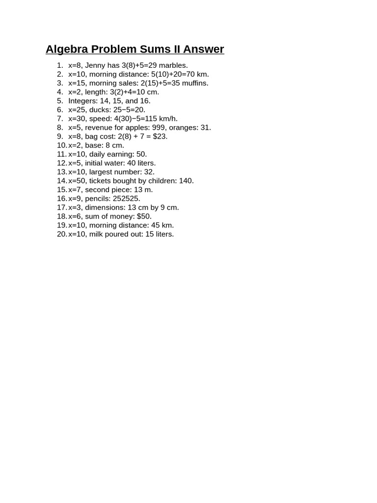 Algebra Problem Solutions and Answers | PDF