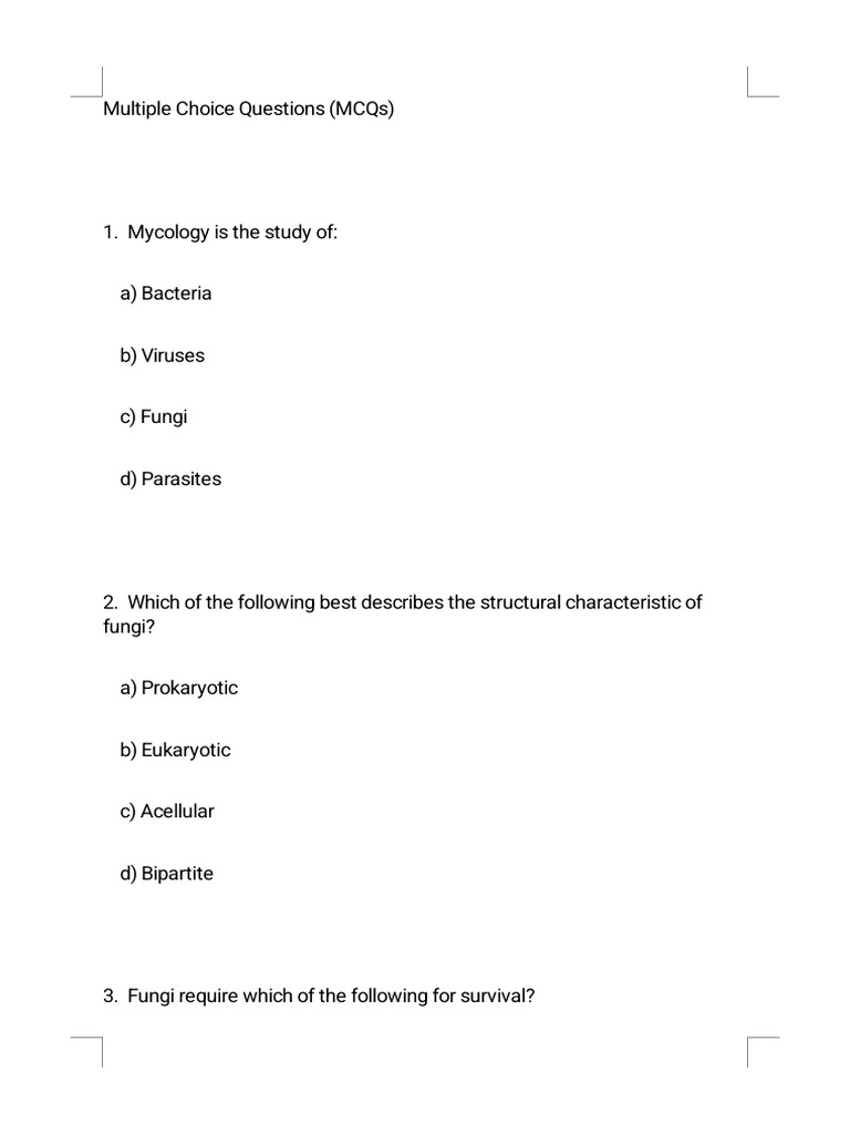 Multiple Choice Questions Bacteriology | PDF | Staining | Fungus