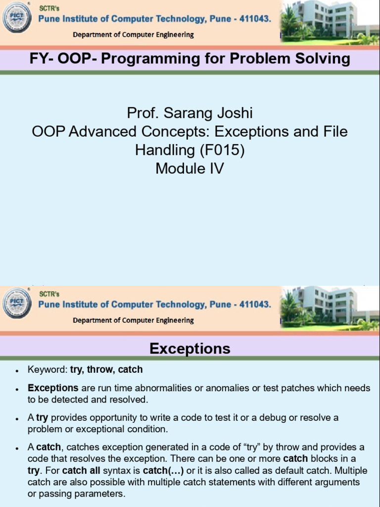 Exceptions and File Handling | PDF | C++ | Computing