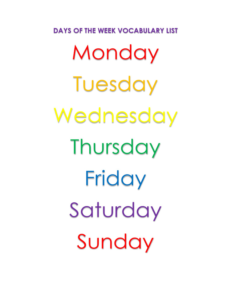 Days of The Week Vocabulary List | PDF