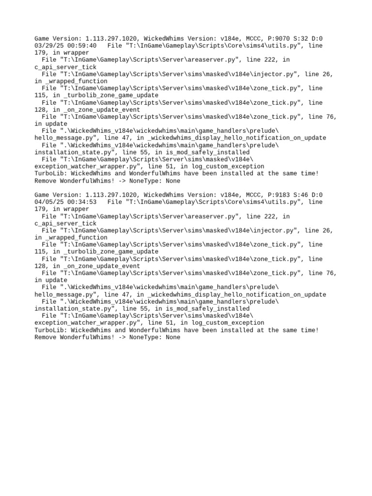 WickedWhims V184e Exception | PDF