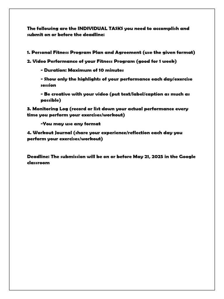 PEd012_INDIVIDUAL TASK (My Personal Fitness Program Plan and Agreement ...