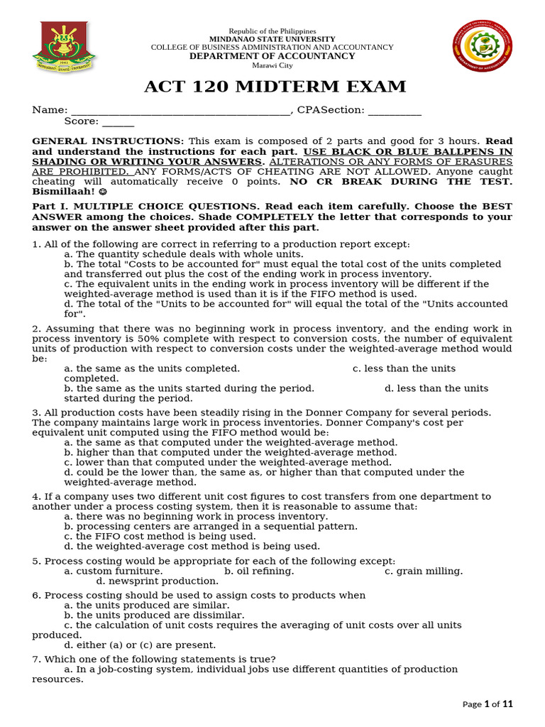 Act 120 Midterm Exam Actuaries Questionnaire - Set A 1 | PDF | Cost Of ...