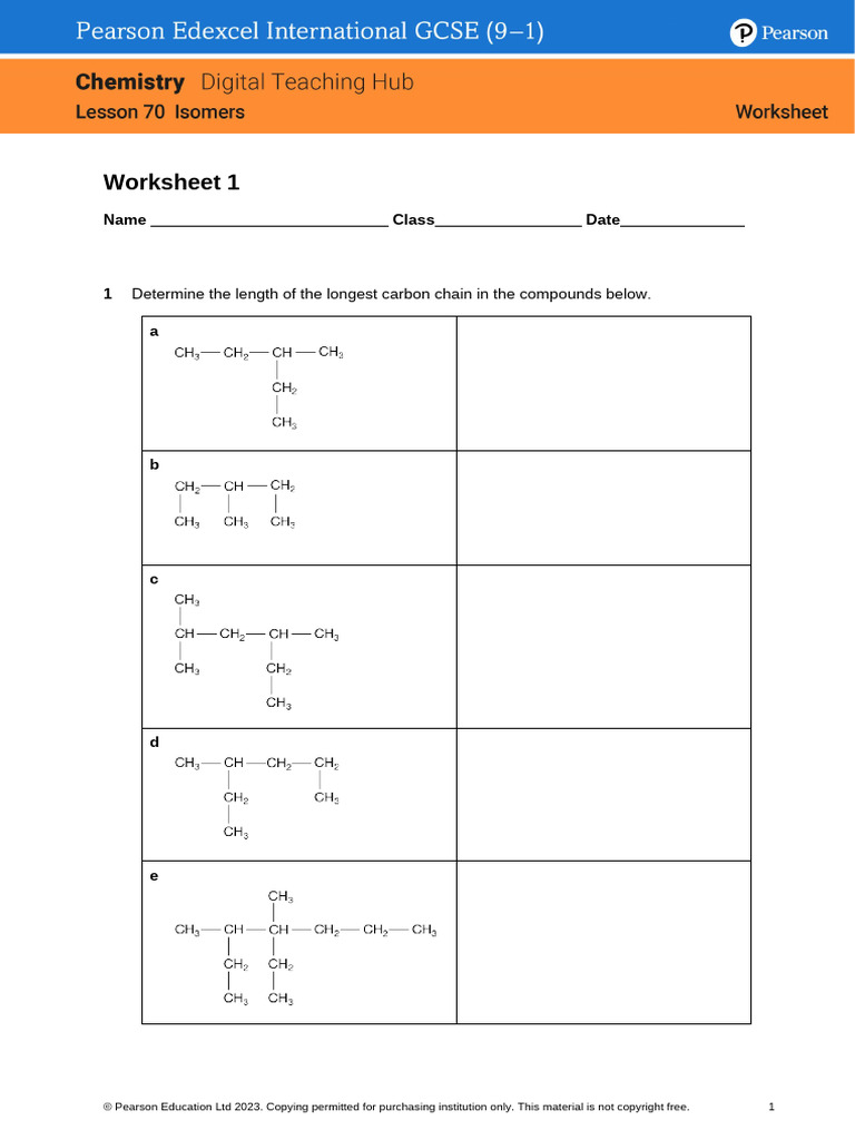 Carbon Chain Length and Isomers Worksheet | PDF