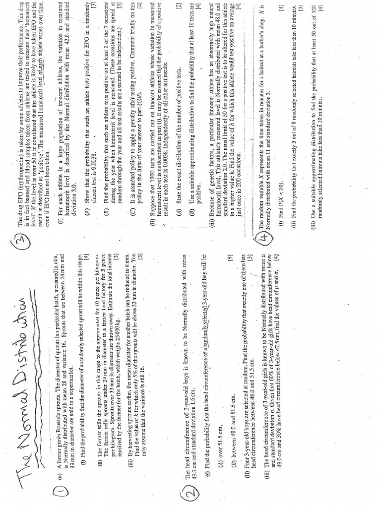 Normal Distribution - S2 Exam Questions and Solutions | PDF
