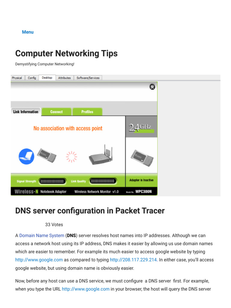 DNS Server Configuration in Packet Tracer | PDF