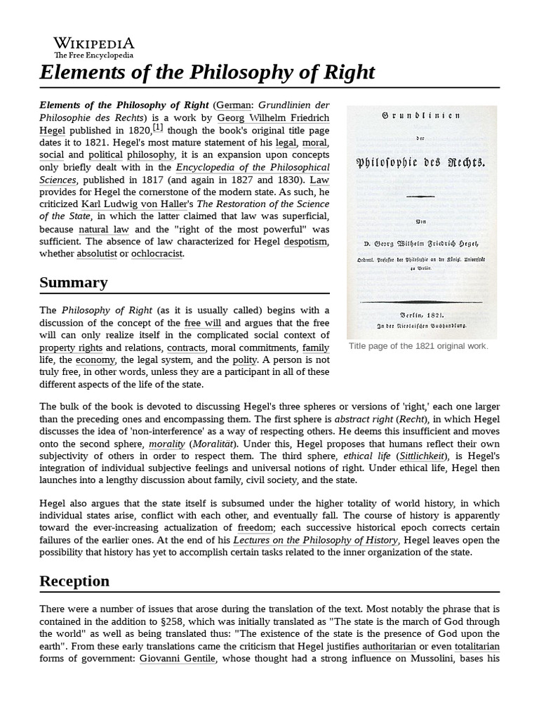 Hegel's Elements of Philosophy of Right | PDF