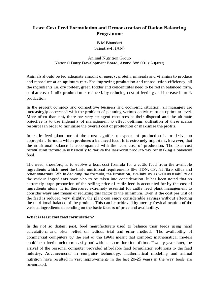 Least Cost Feed Formulation & Ration Balancing_practical | PDF | Animal ...