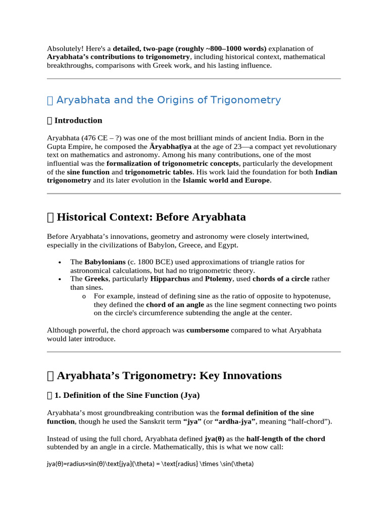 Basics Relatio Aryabhata and Othersw | PDF | Trigonometry | Trigonometric Functions