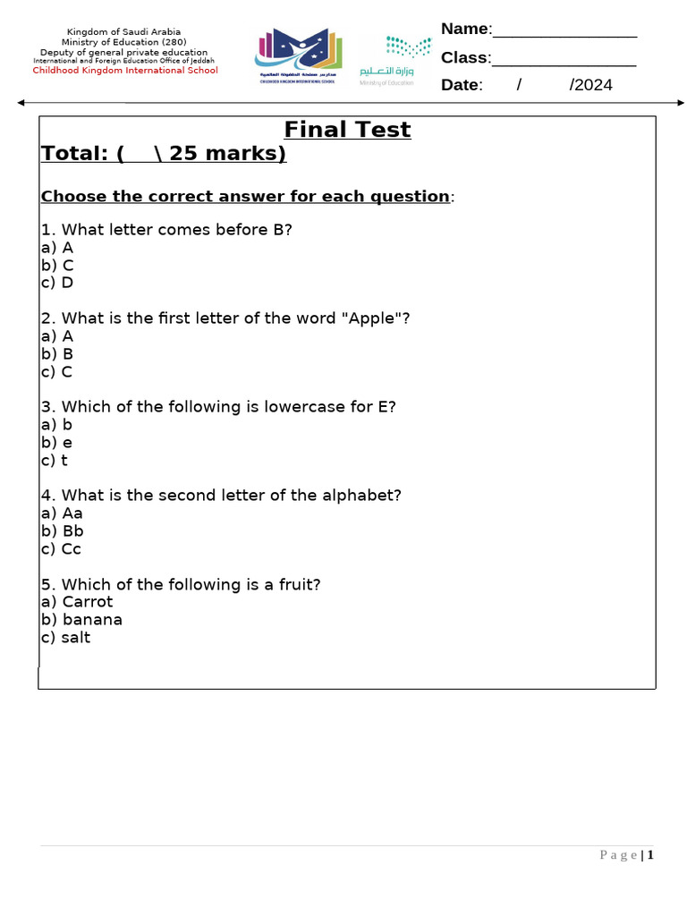 Final test - English course (1) | PDF