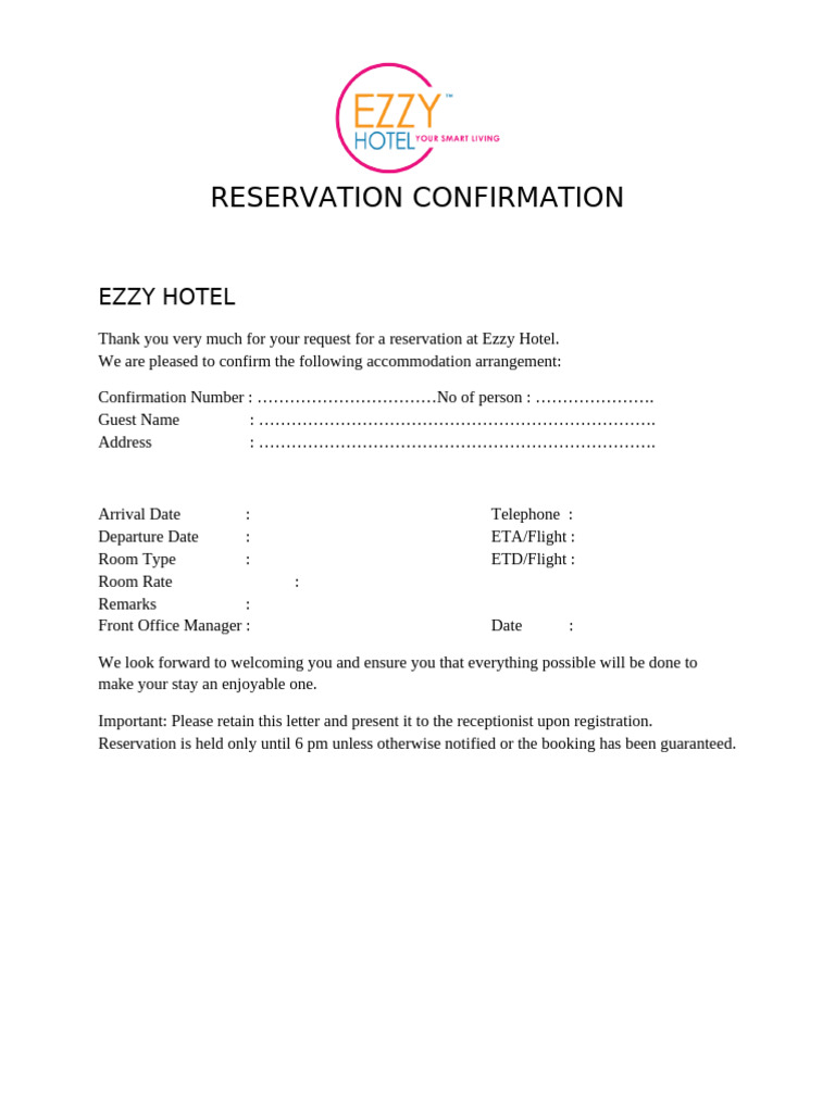 Reservation Confirmation Form 2023 | PDF