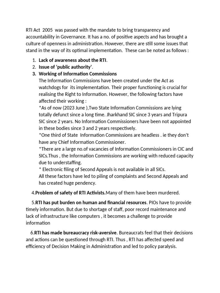 Issues and Challenges in Implementation of RTI Act | PDF