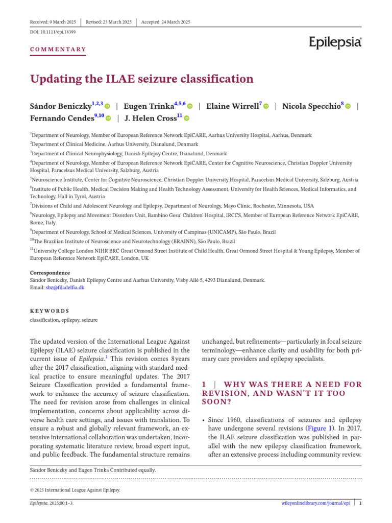 Updating The Ilae Seizure Classification 2025 Commentary | PDF ...