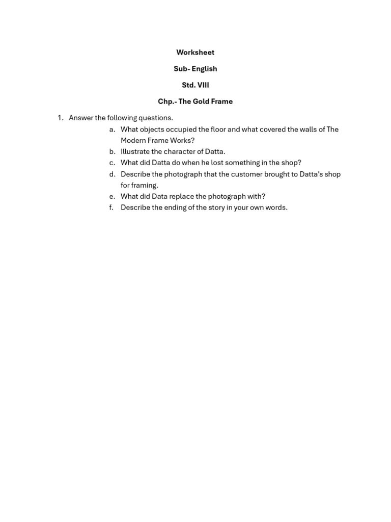Worksheet 1 - English - Std. VIII | PDF