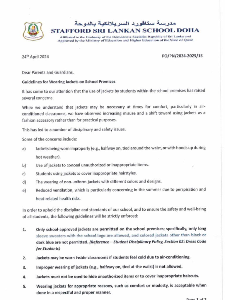 Annexure-Guidelines For Wearing Jackets On School Premises (24!04!2025) | PDF