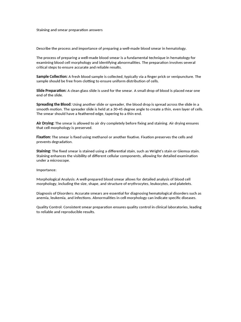 Blood Smear Preparation Guide | PDF