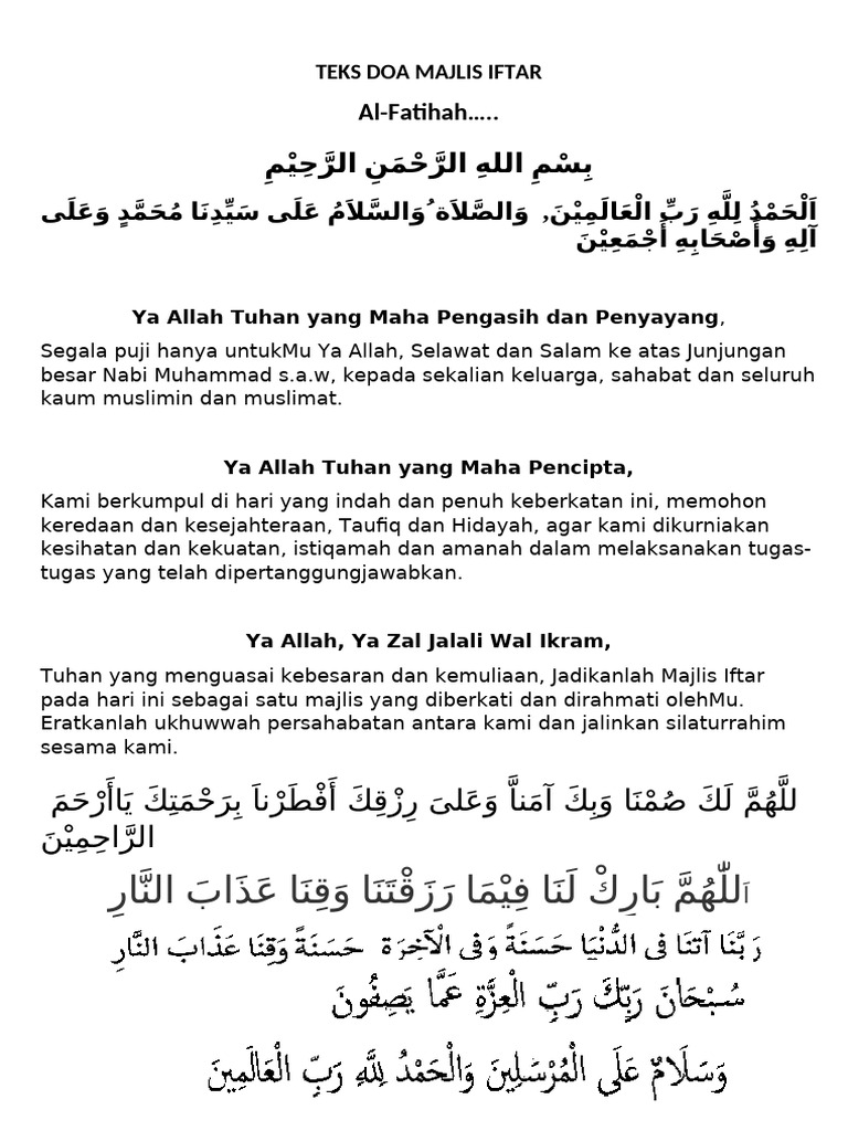 Doa Majlis Iftar Jawi | PDF