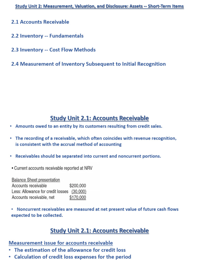 Assets Measurement: Accounts Receivable & Inventory | PDF | Debits And ...