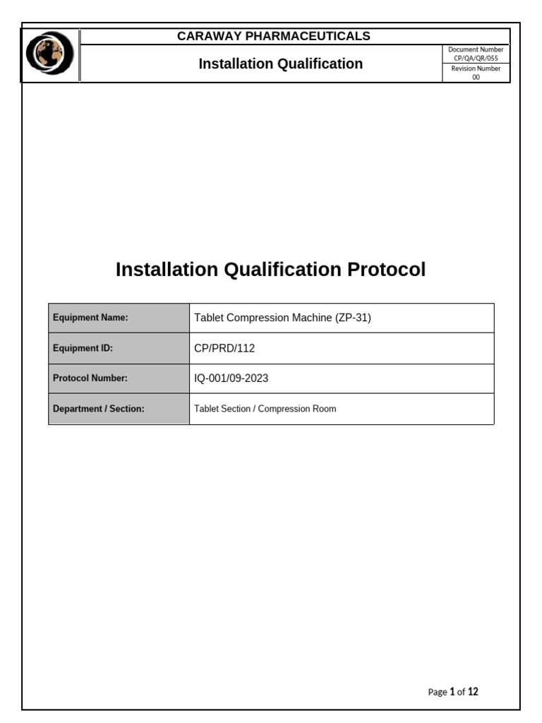 055 IQ (Installation Qualification) | PDF | Tablet (Pharmacy ...