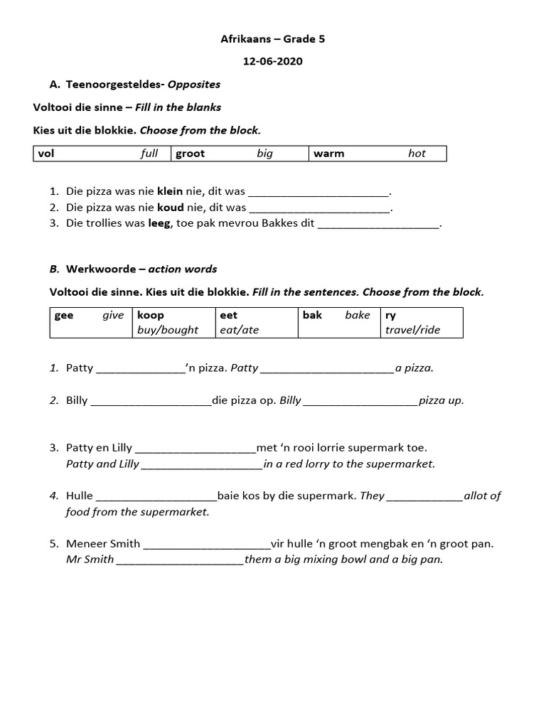 Afrikaans Grade 5 Comprehension Exercises | PDF