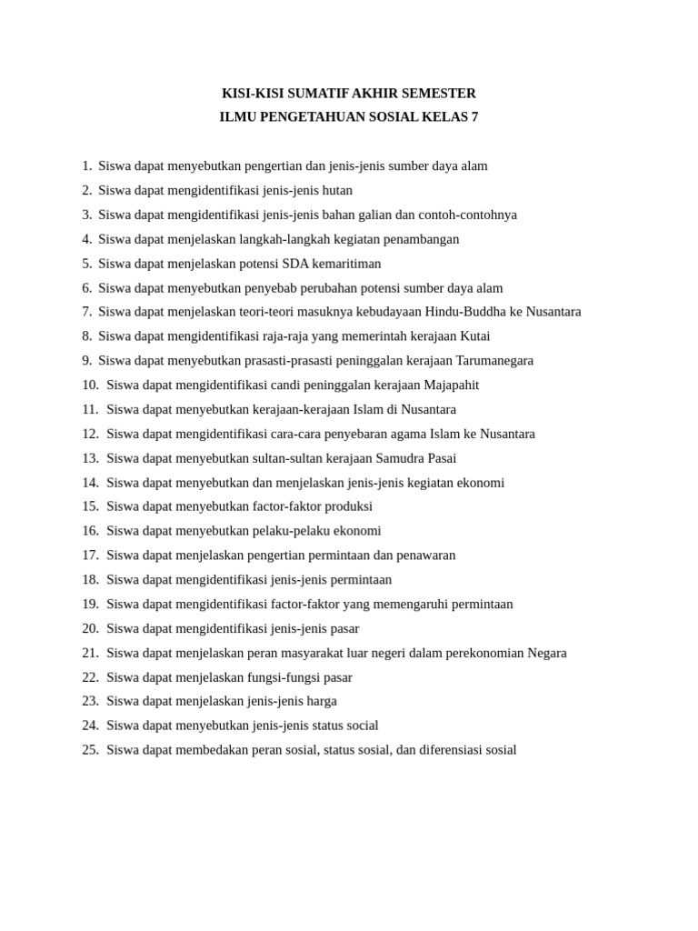 Kisi-Kisi Sas Kelas 7 Ips | PDF