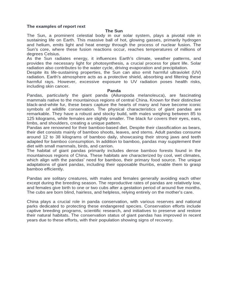 The Examples of Report Text | PDF | Giant Panda | Sun