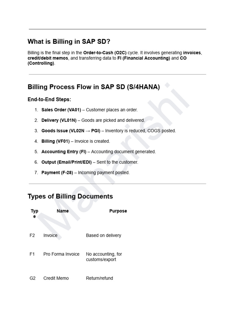 SAP SD Billing Process Overview | PDF | Invoice | Business