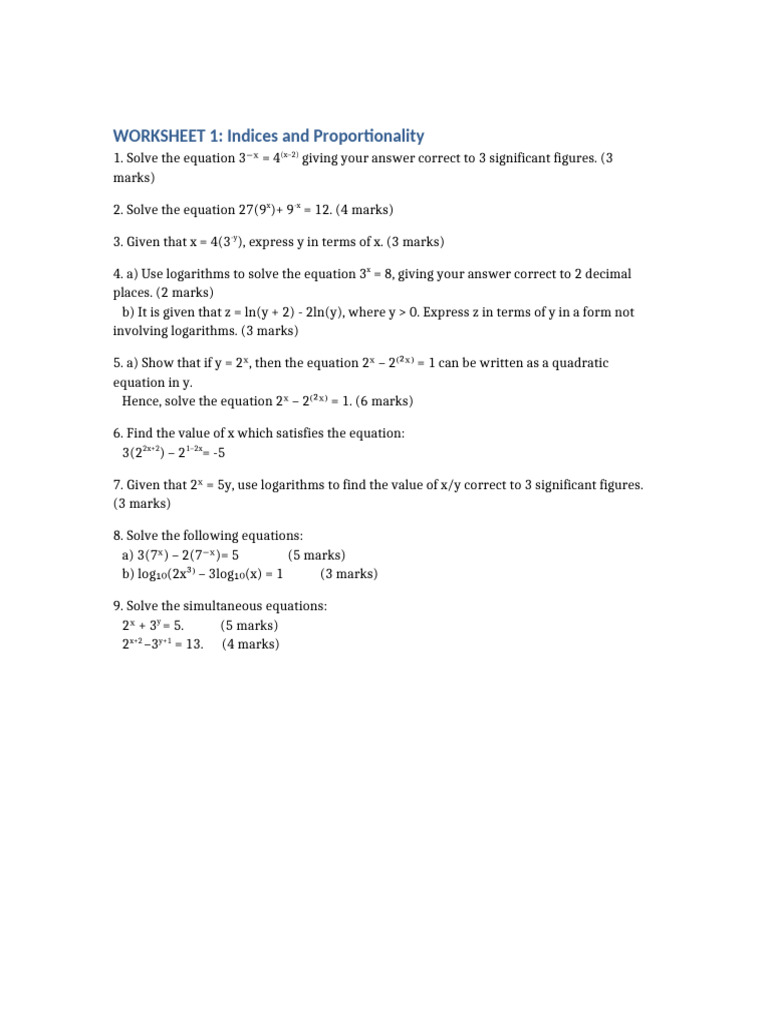 Perfected Worksheet 1 Superscript Indices | PDF