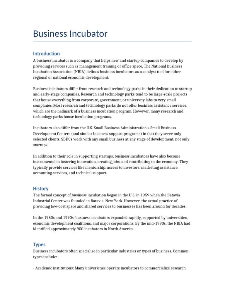 Business Incubator Research Paper | PDF | Business Incubator | Venture ...