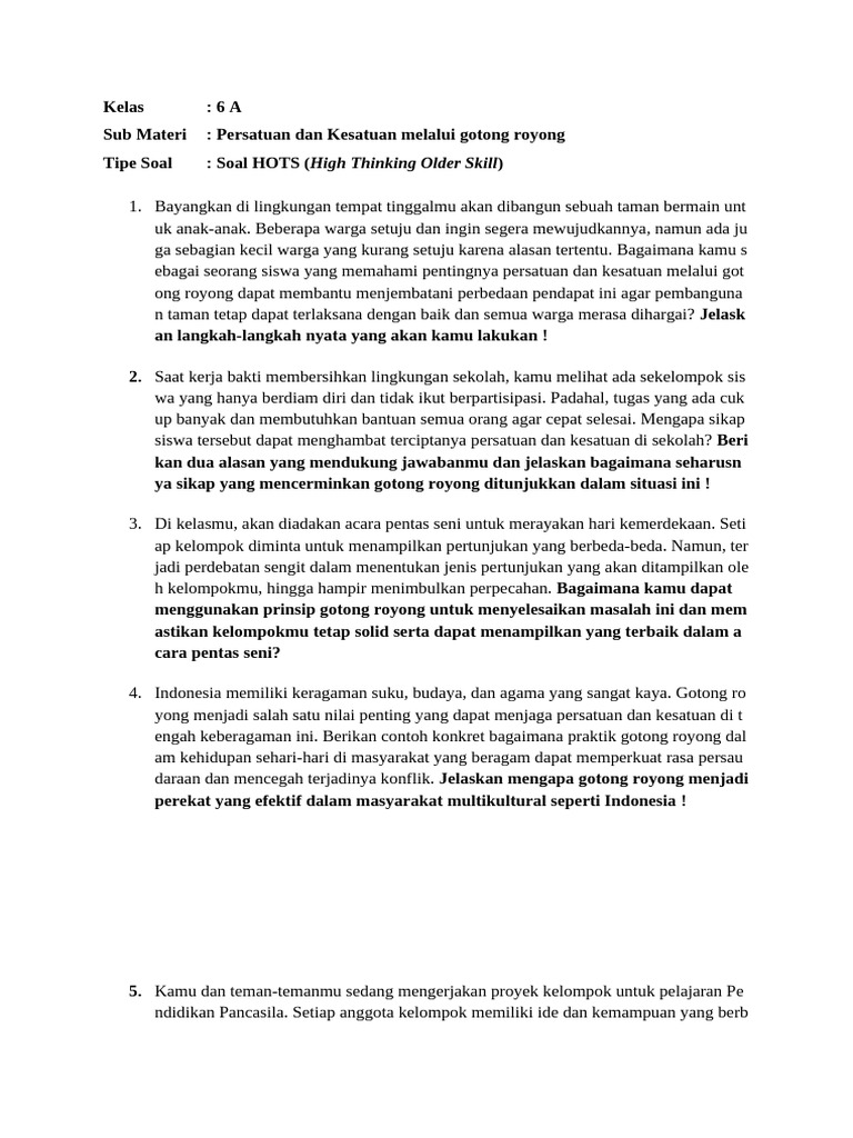 Soal HOTS Pendidikan Pancasila | PDF