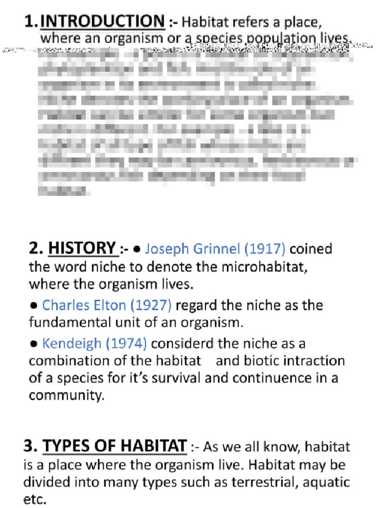 Habitat and Niche | PDF