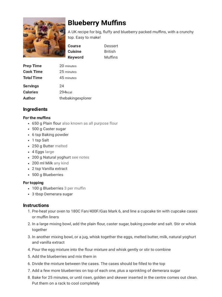 Blueberry Muffins - The Baking Explorer | PDF | Muffin | Baking