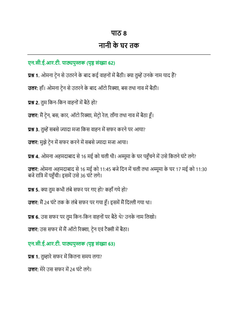 Class 4 Evs in Hindi. Ch8 Solution | PDF