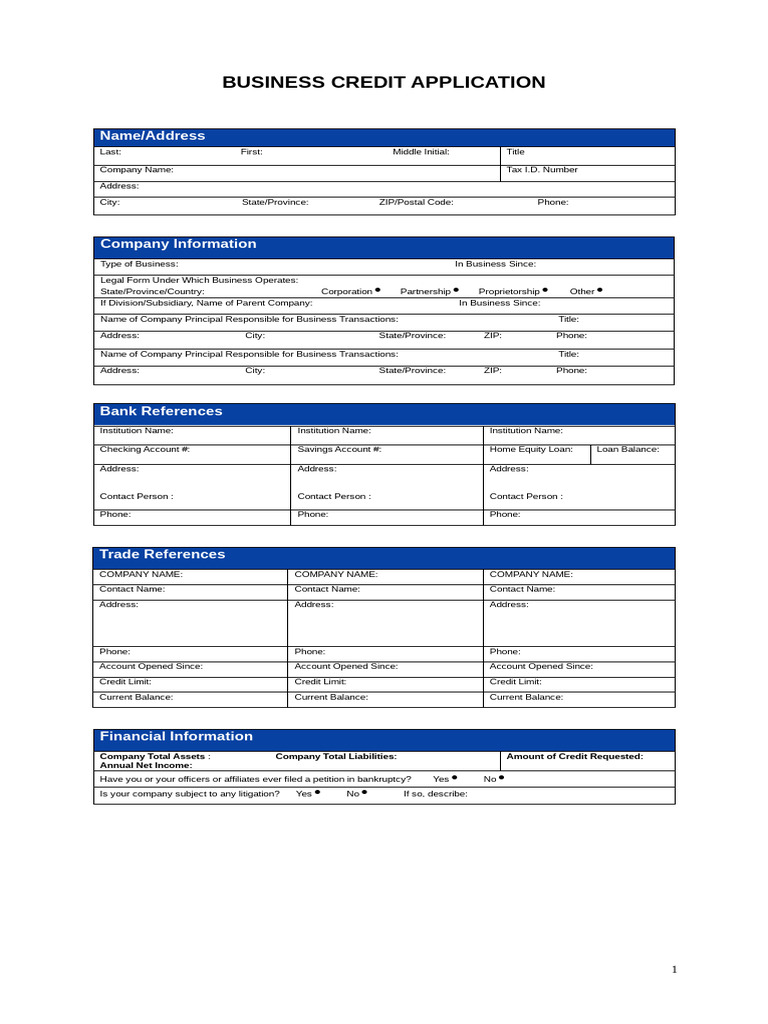 Business Credit Application | PDF | Credit | Finance & Money Management