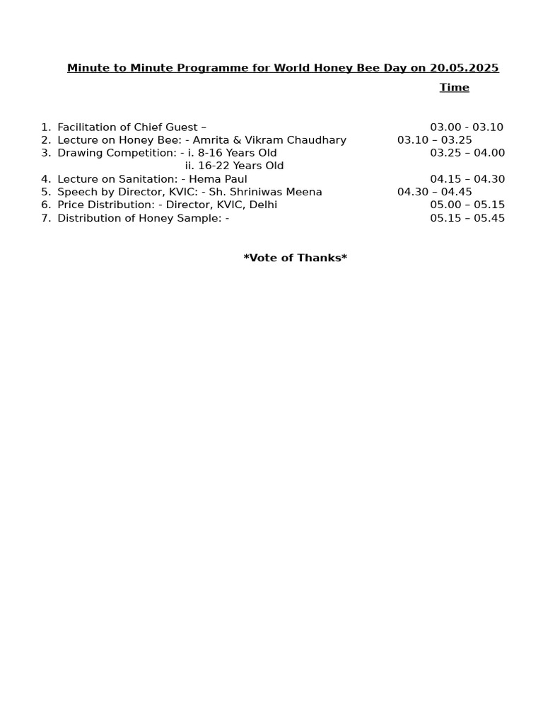 Minute To Minute Programme | PDF