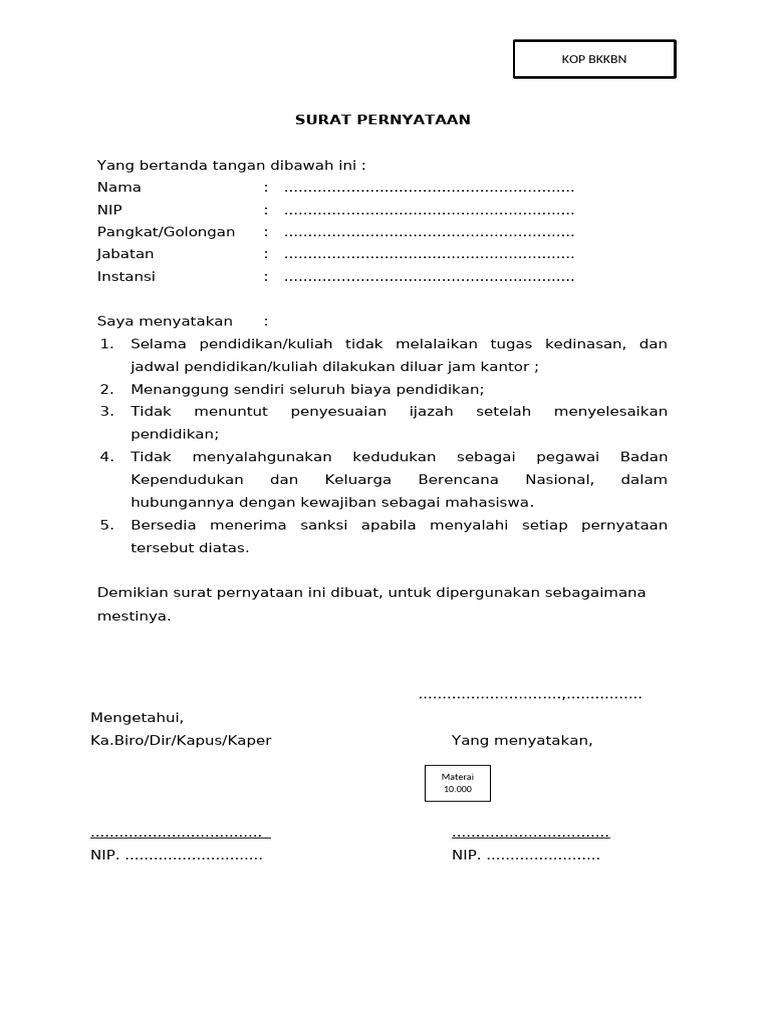 Template Surat Pernyataan Izin Belajar | PDF