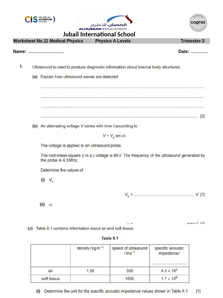 Worksheet 11 Medical Imaging | PDF