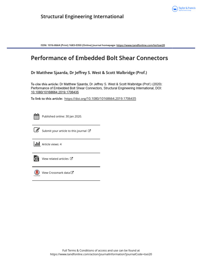 Performance of Embedded Bolt Shear Connectors | PDF | Fatigue (Material ...