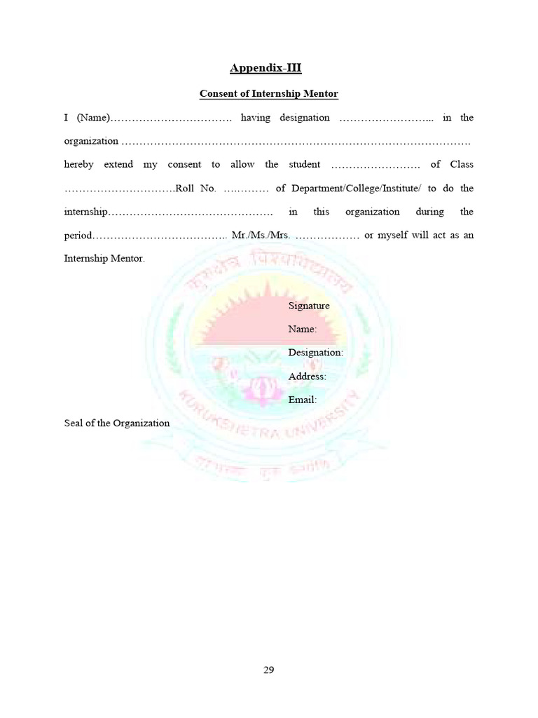 Internship Mentor Consent Form | PDF