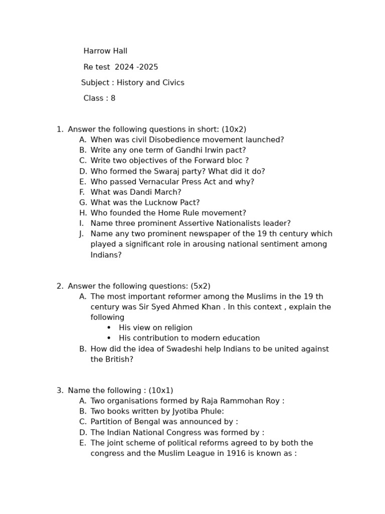 History and Civics Class 8-1 | PDF | Resistance To The British Empire ...