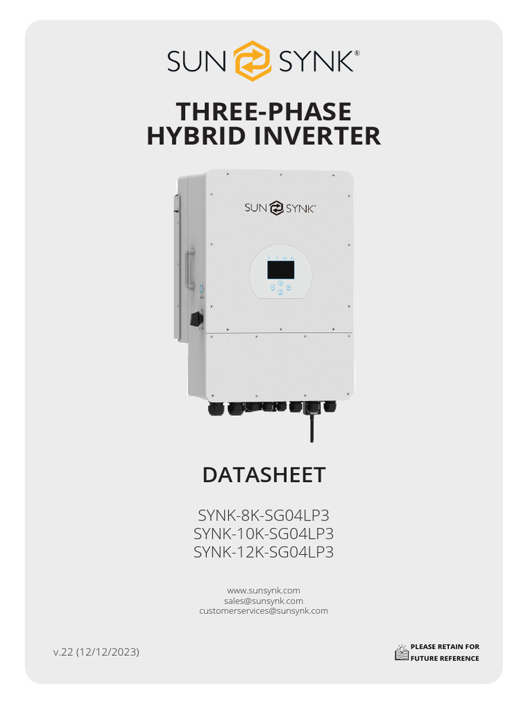 Three-Phase Hybrid Inverter: Datasheet | PDF | Alternating Current ...