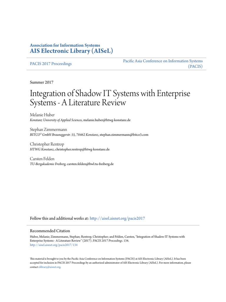 Integration of Shadow IT Systems With Enterprise Systems - A Lite | PDF ...