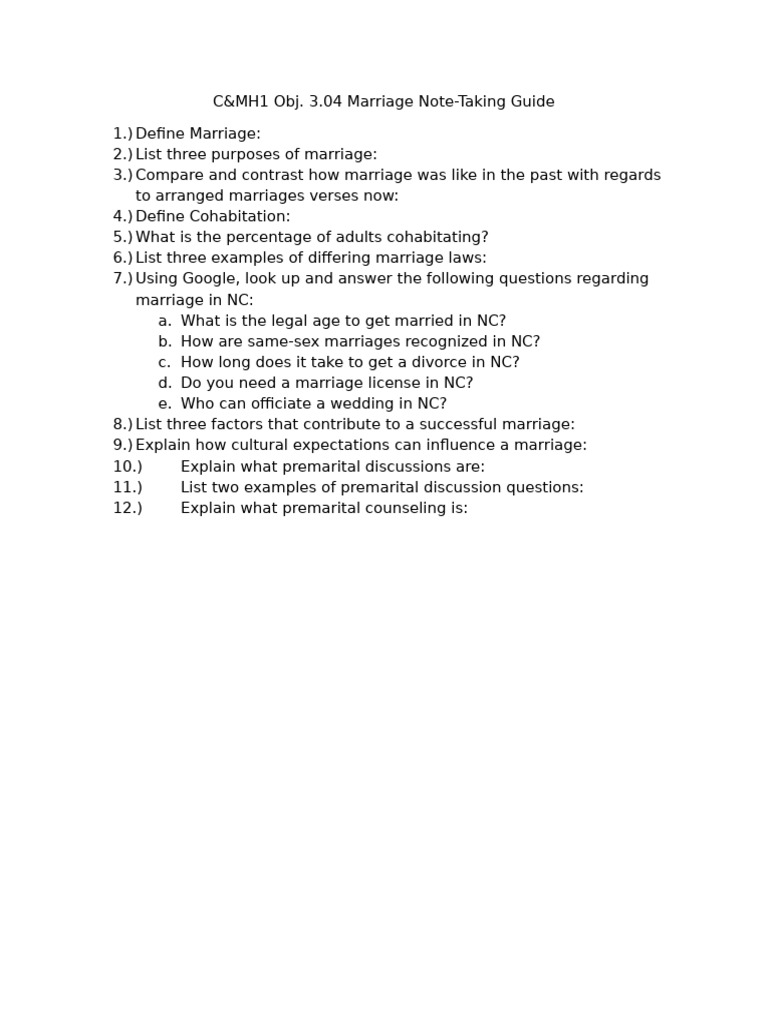 C&MH1 Obj. 3.04 Marriage Note-Taking Guide | PDF