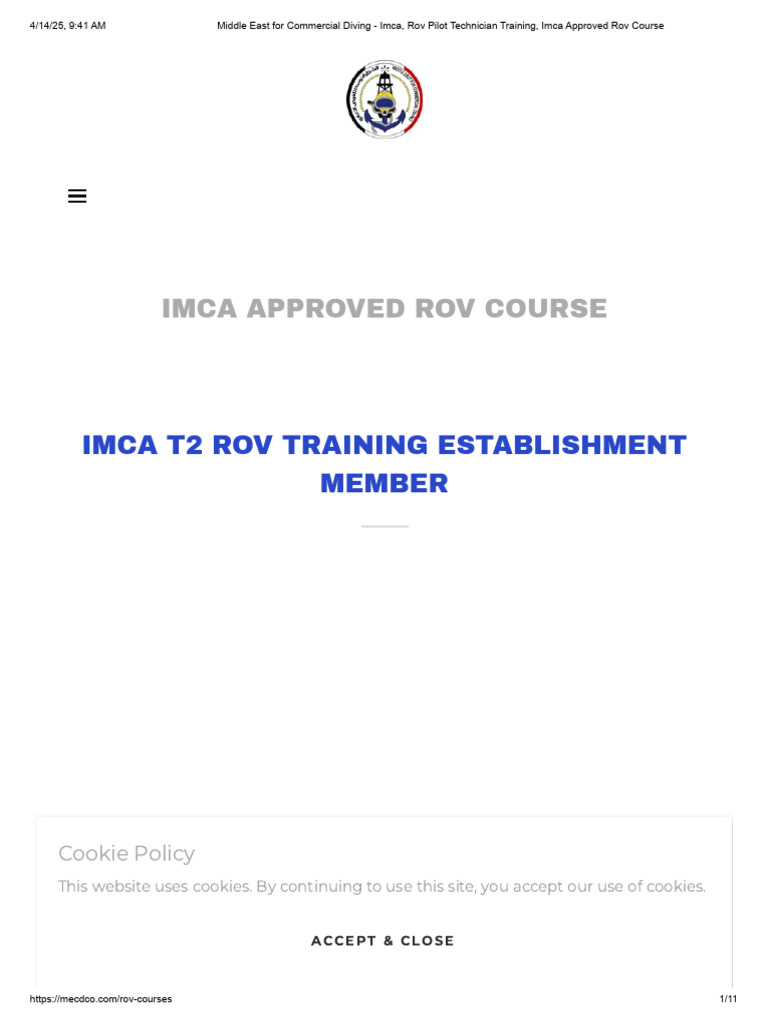 Middle East For Commercial Diving - Imca, Rov Pilot Technician Training ...