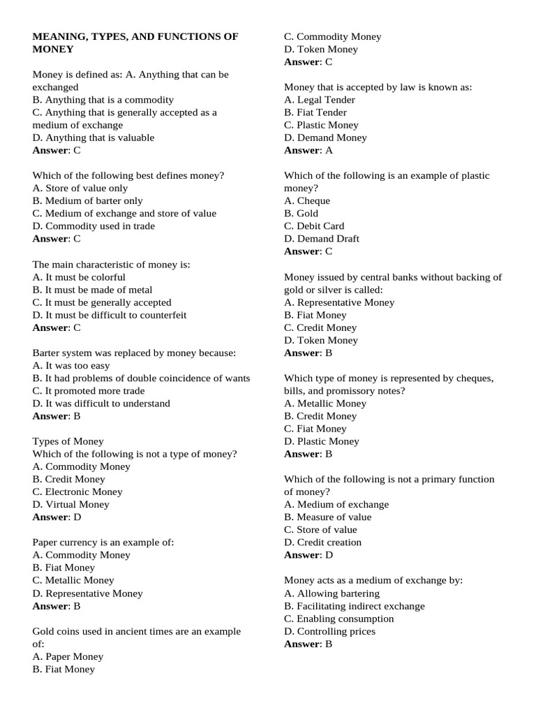 Meaning, Types, and Functions of Money | PDF | Money | Medium Of Exchange